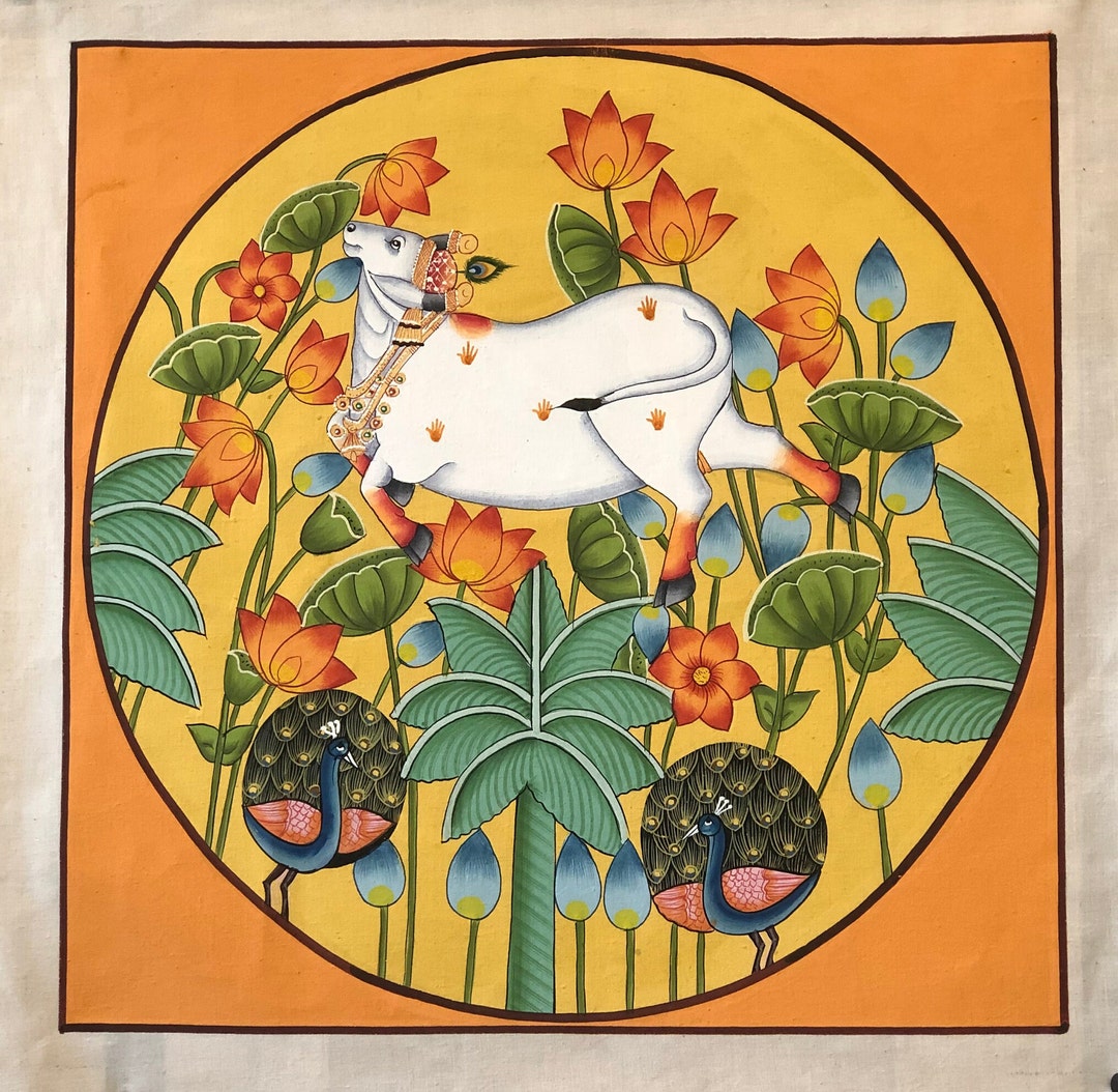 Hand Painted Pichwai Cow Pichwai Art Shrinathji Pichwai Lotus Indian ...