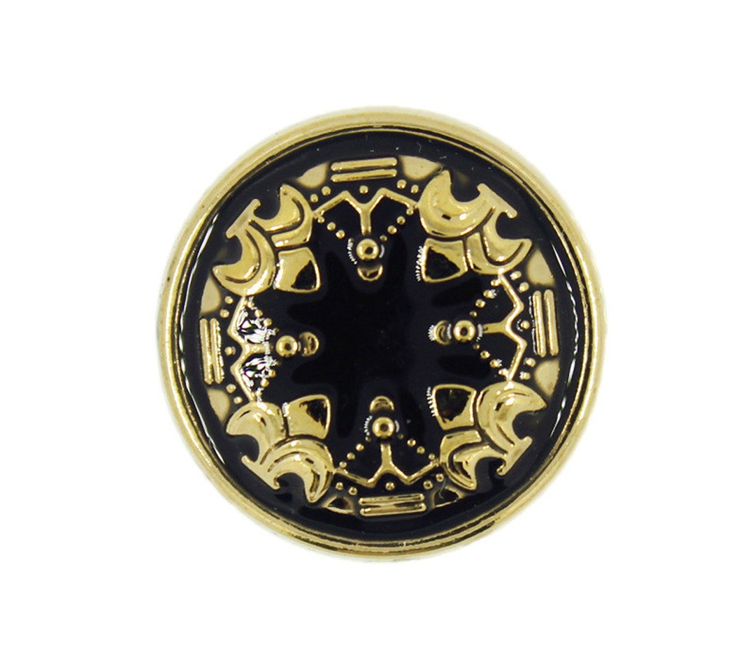 Metal Buttons - Gold Trefoil Crowns Black Enamel Metal Shank Buttons ...