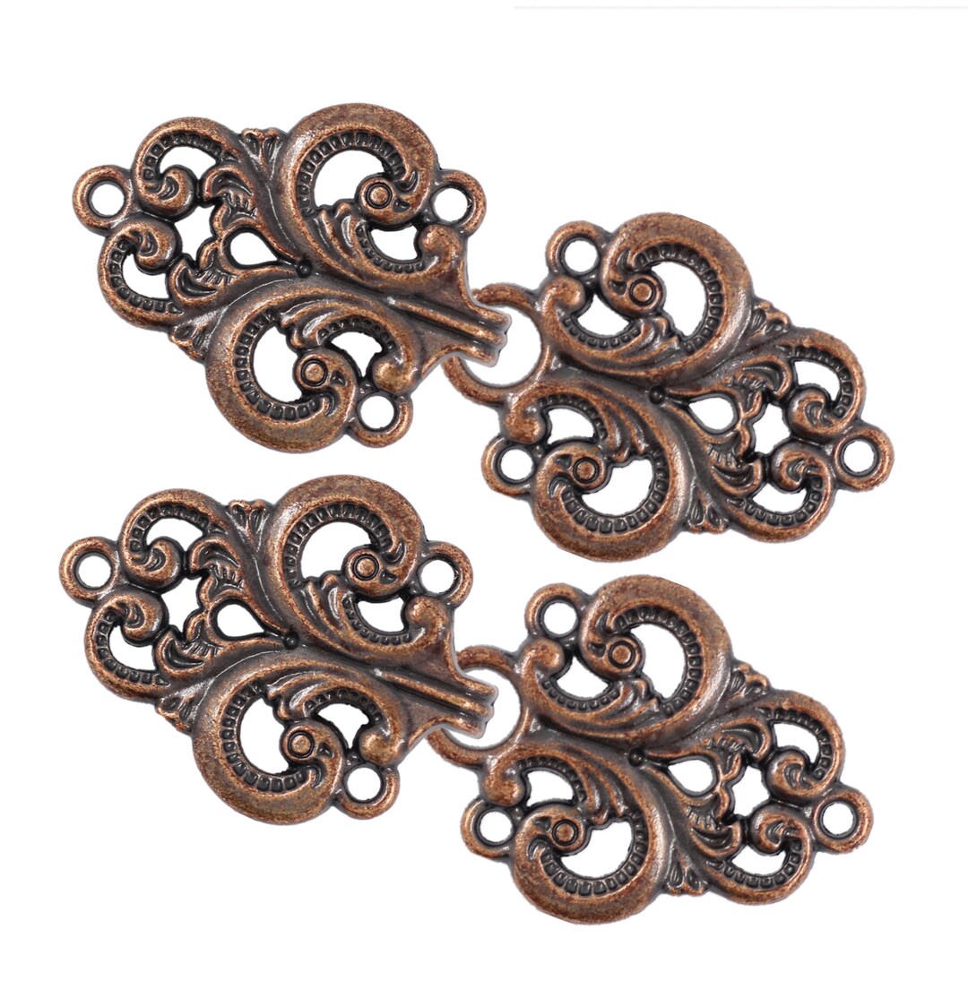 2 Pairs Baroque Swirl Cloak Clasp Hook and Eye Antique Copper Fasteners ...