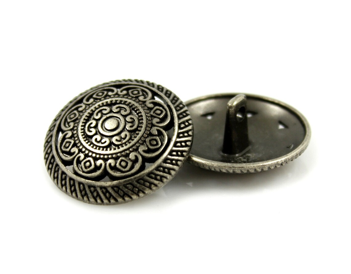 Metal Buttons - Metal Lacework Filigree Gray Silver Metal Shank Buttons ...