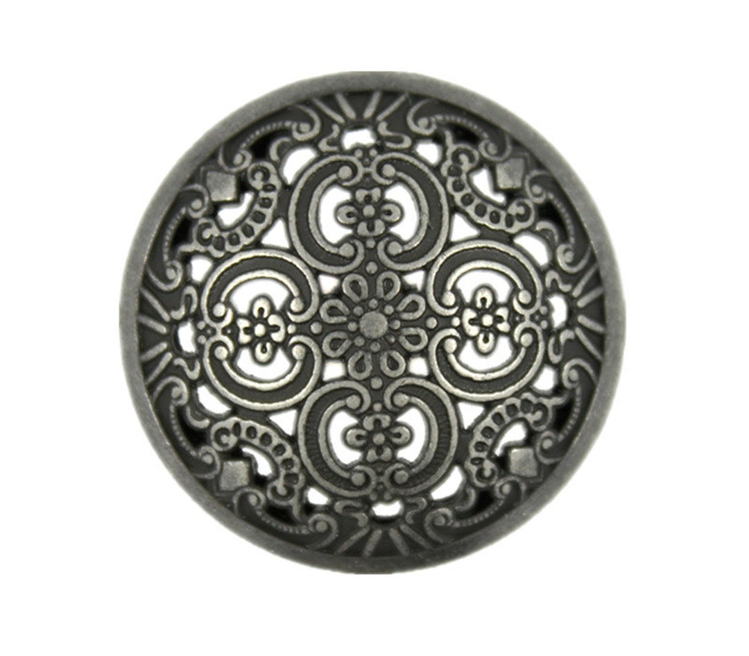 Metal Buttons - Gray Silver Openwork Flowery Engraving Metal Shank ...