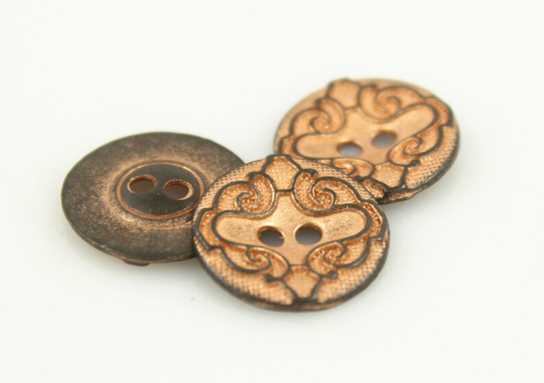 Metal Buttons - Floral Scroll Engraving Gunmetal Orange 2 Hole Buttons ...
