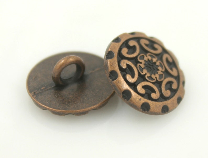 Metal Buttons - Arab Flower Copper Metal Shank Buttons - 15mm - 5/8 ...