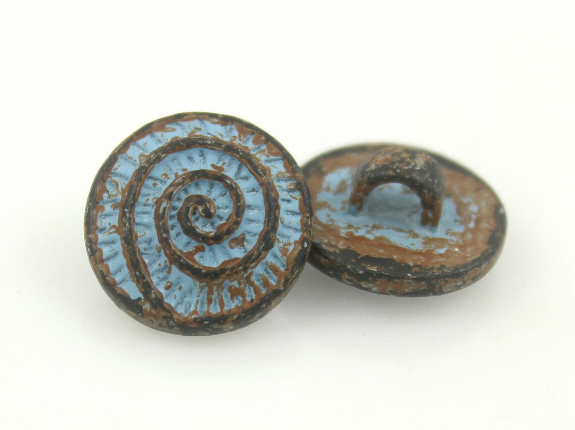 Shell Metal Buttons Spiral Shell Blue Patina Metal Shank - Etsy