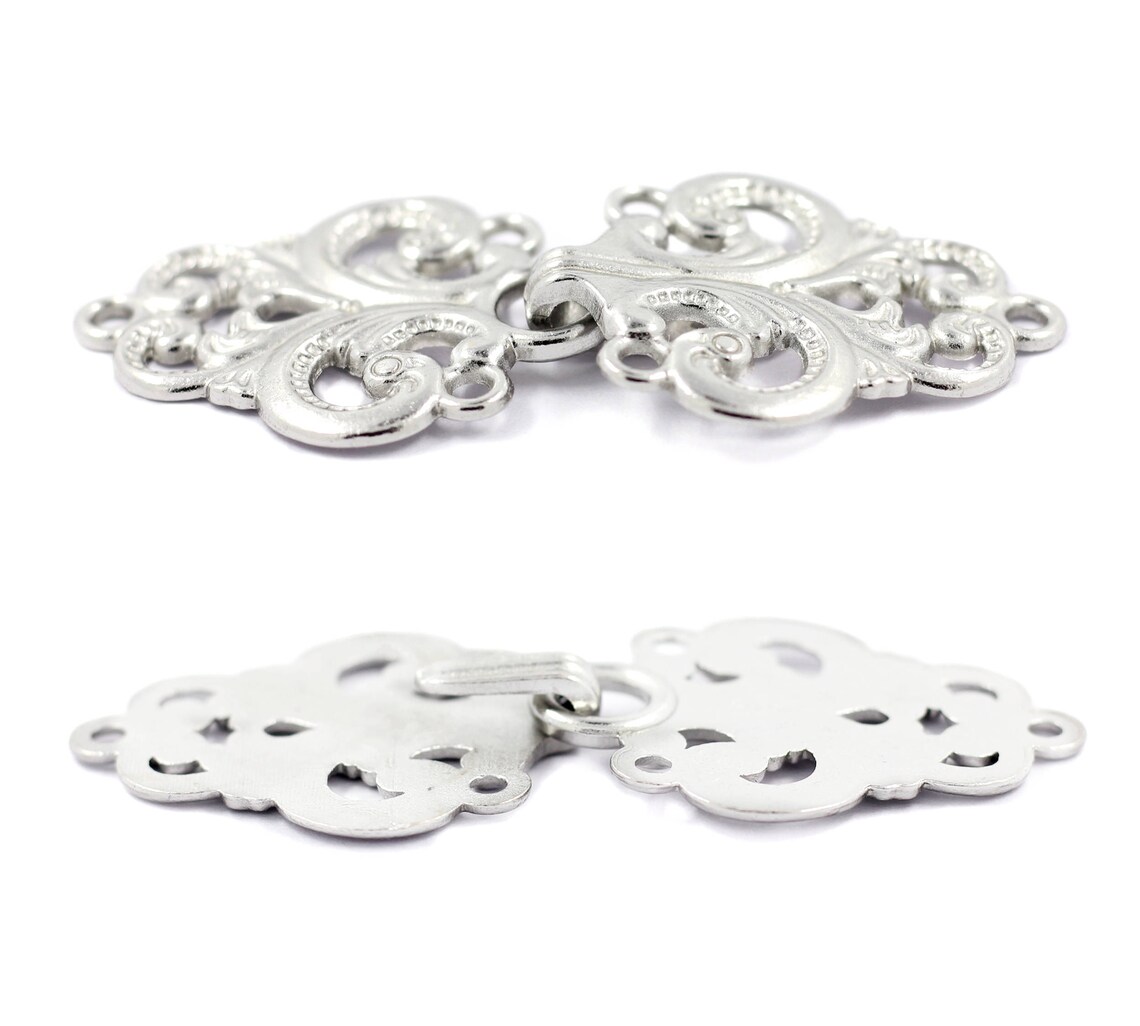 2 Pairs Baroque Swirl Cloak Clasp Hook and Eye Shiny Silver - Etsy