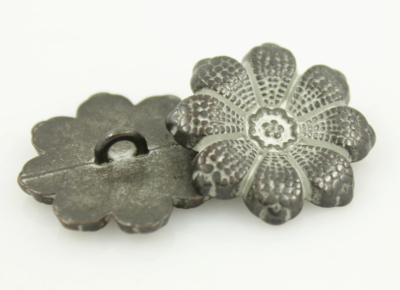Metal Buttons Flower Metal Shank Buttons in Gunmetal White | Etsy
