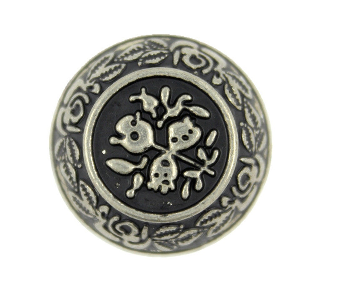 Metal Buttons - Truncated Cone Shaped Flower Carving Retro Silver Metal ...