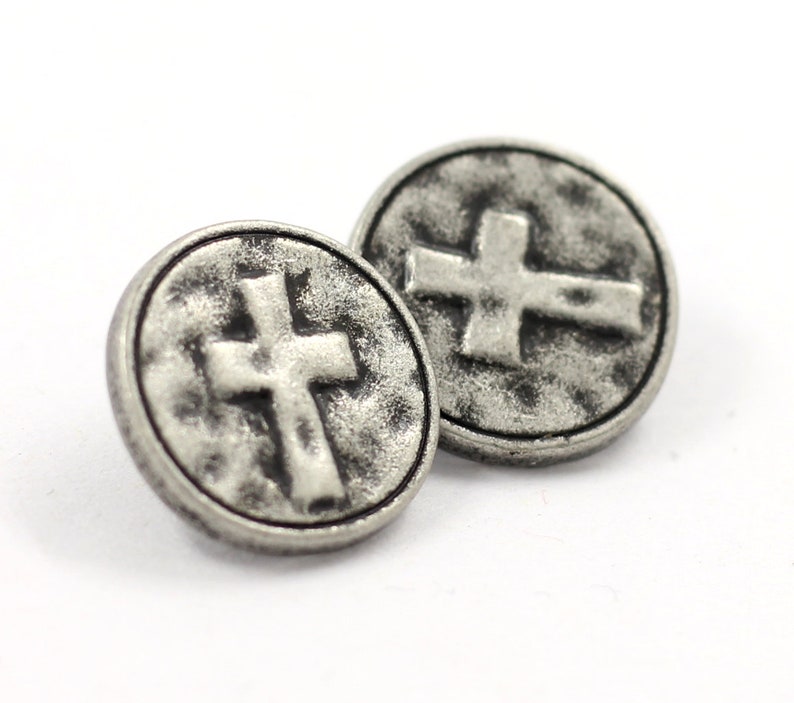 Cross Metal Buttons - Cross Heraldry Antique Silver Metal Shank Buttons ...