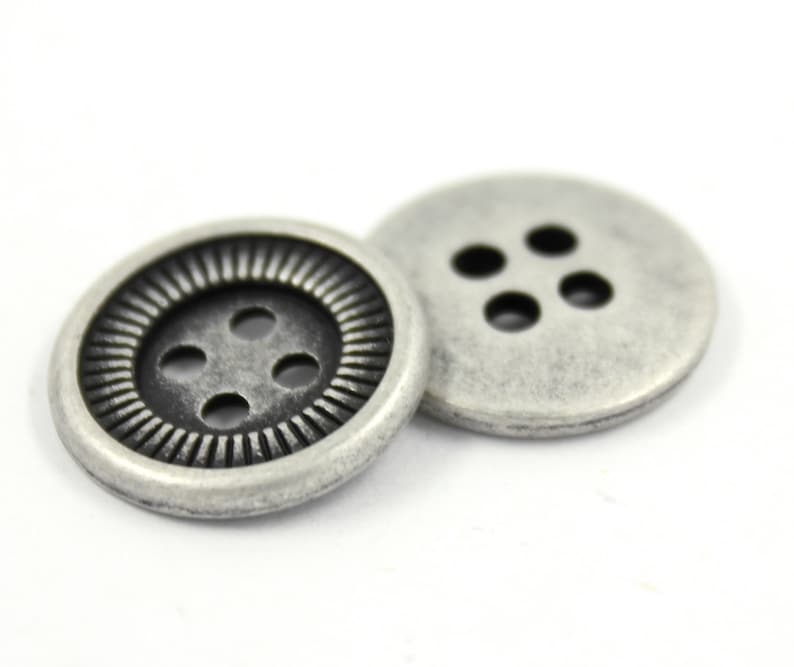 Metal Buttons - Antique Silver Side Gear Design Metal Hole Buttons ...