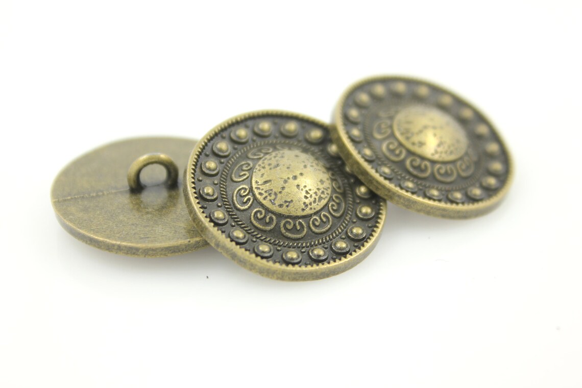 Metal Buttons - Beads Around the Dome Antique Brass Metal Shank Buttons ...
