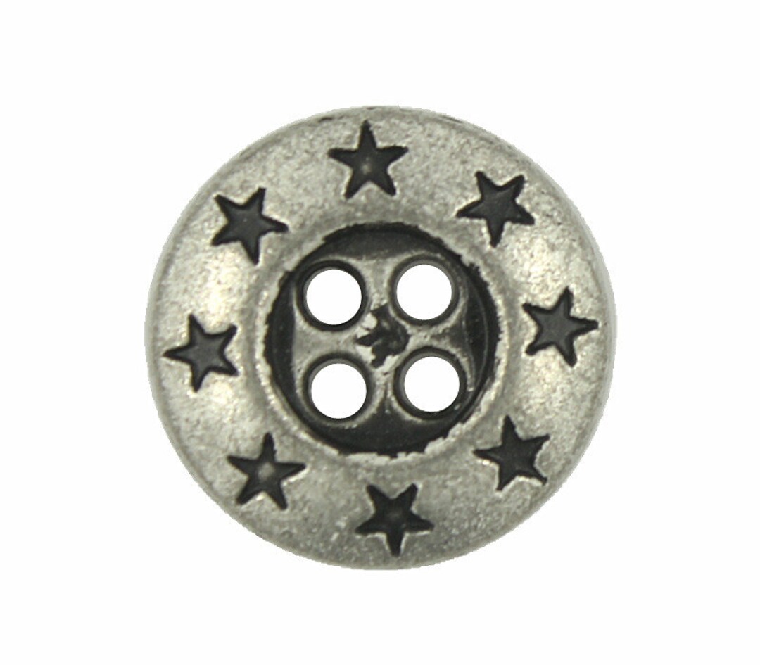 Metal Buttons - Retro Silver Star Wreath Metal Hole Buttons - 15mm - 5/ ...