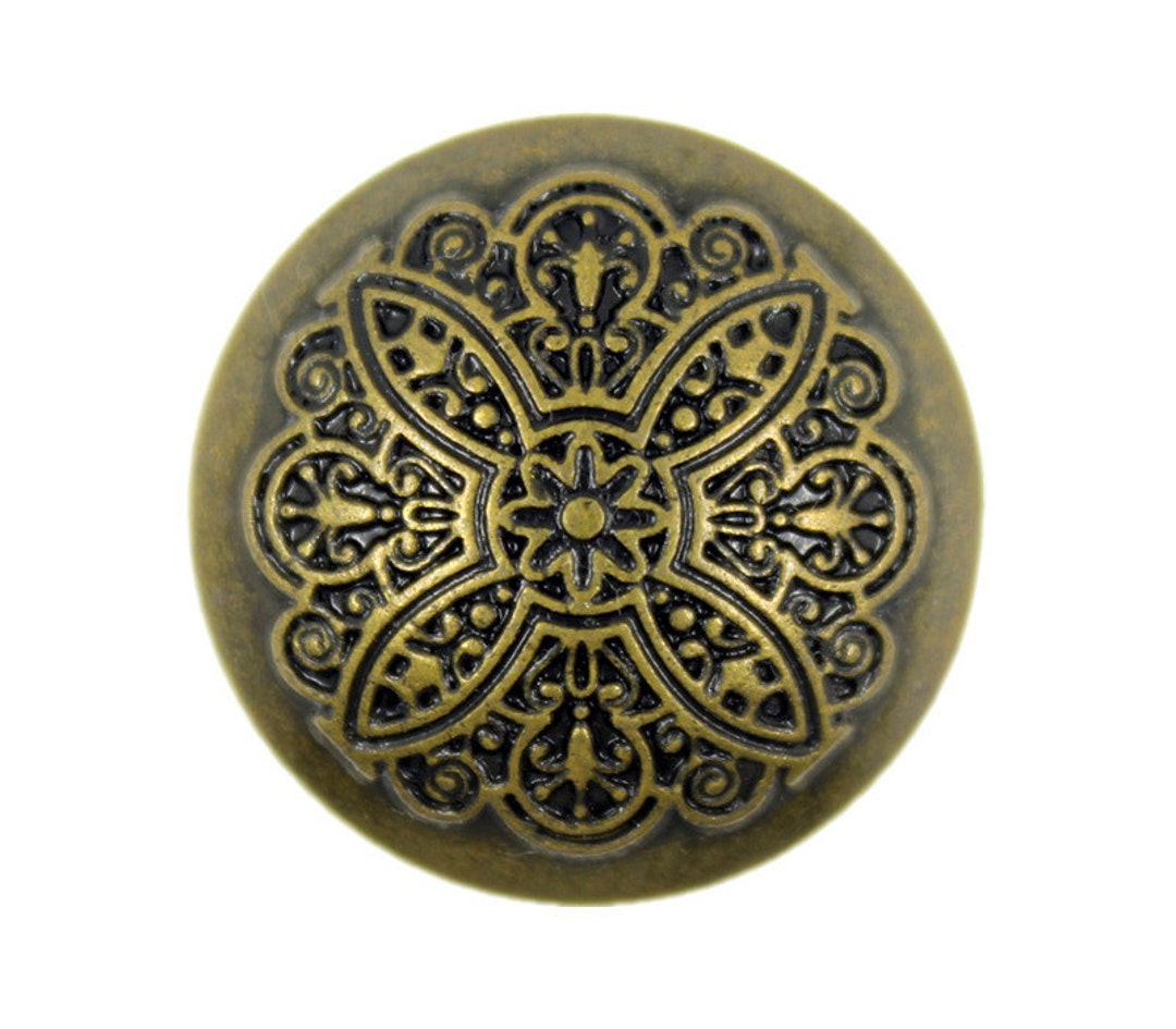 Metal Buttons - Embossed Mandala Retro Brass Metal Shank Buttons - 25mm ...