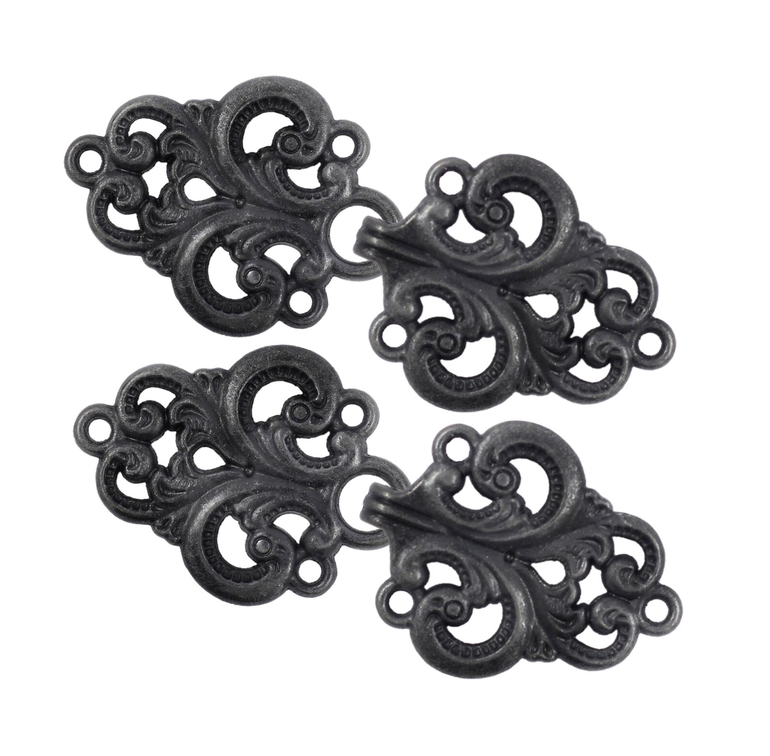 2 Pairs Baroque Swirl Cloak Clasp Hook and Eye Vintage Black Fasteners ...