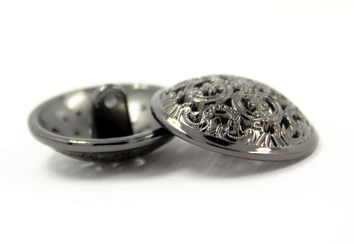 Metal Buttons Shiny Gunmetal Openwork Flowery Engraving - Etsy