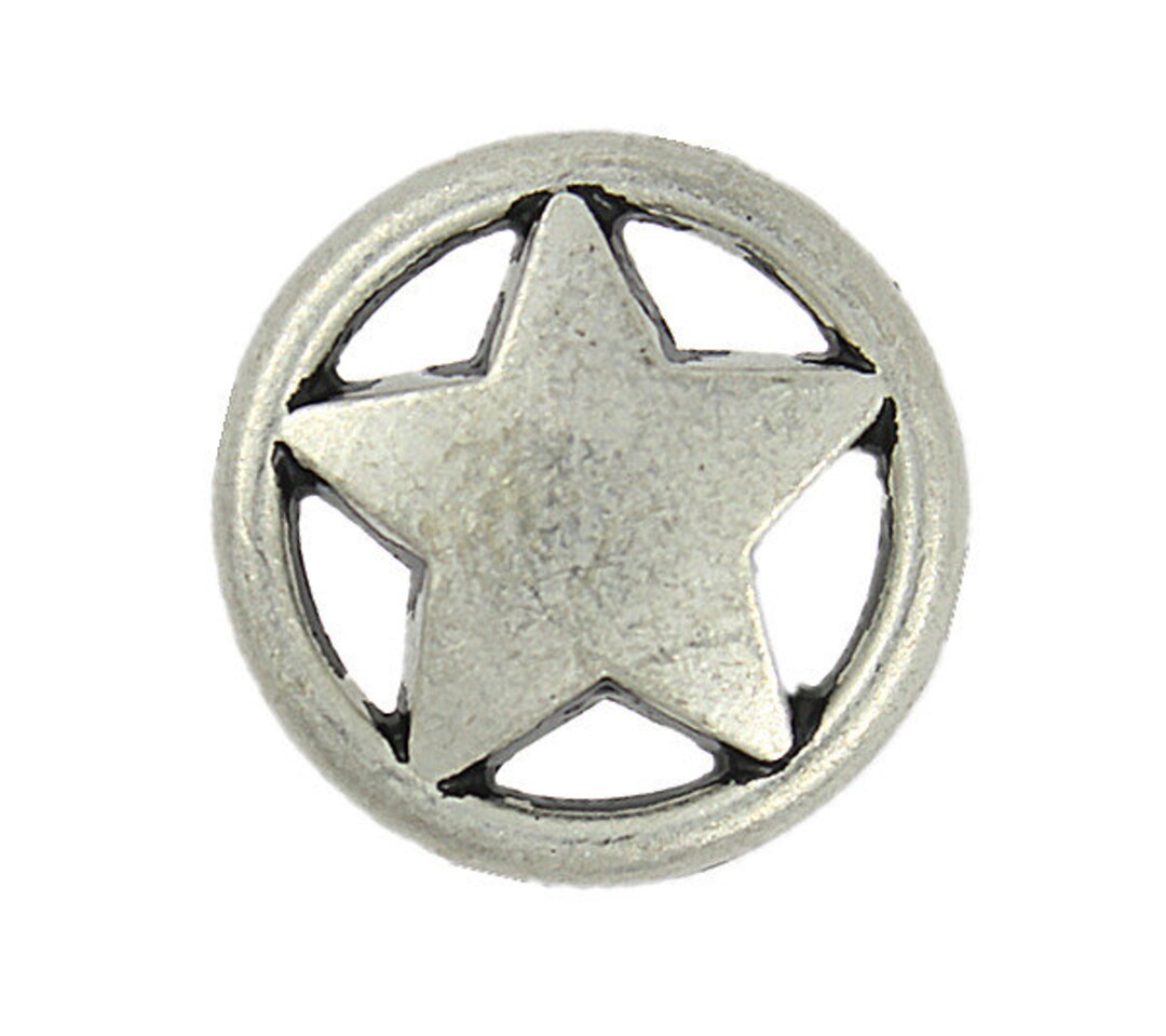 Metal Buttons - Ring and Star Matte Silver Metal Shank Buttons - 23mm ...