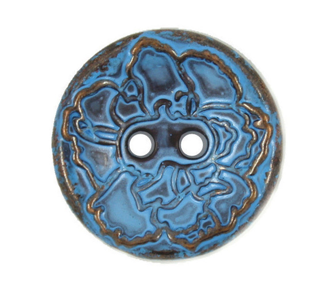 Metal Buttons - Copper Flower Blue Metal Hole Buttons - 18mm - 11/16 ...
