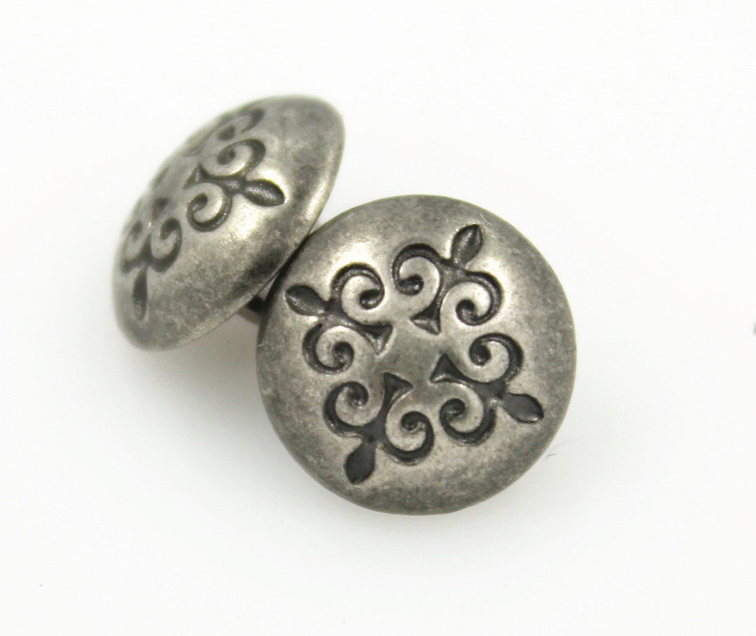 Metal Buttons - Trefoil Cross Gray Silver Domed Metal Shank Buttons ...