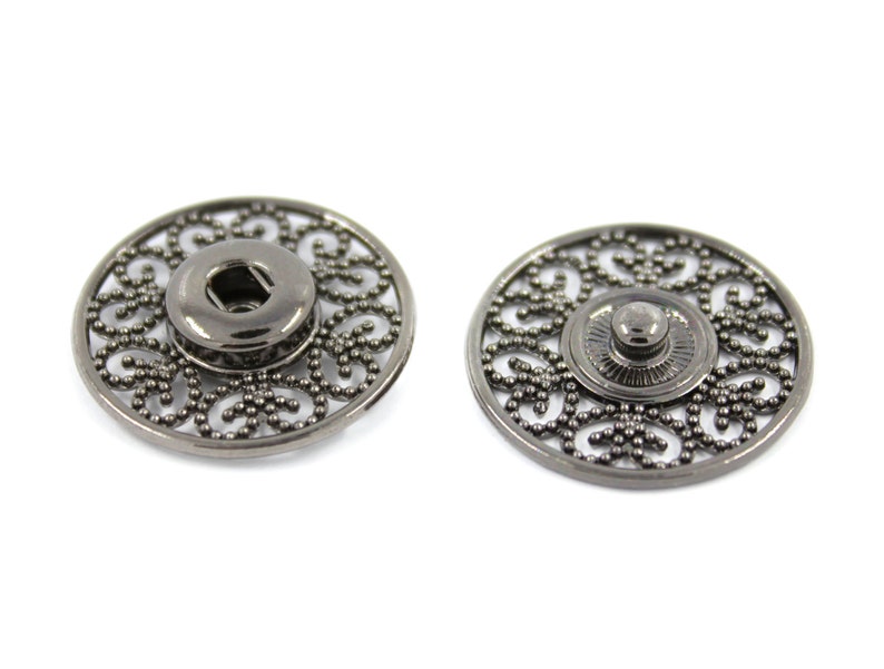 Flower Filigree Metal Snap Buttons , Gunmetal Color , Openwork - 23mm ...