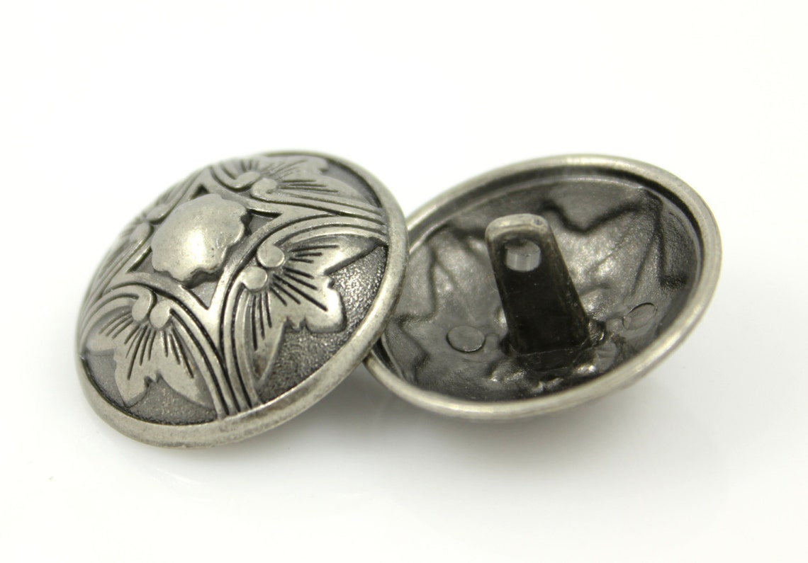 Metal Buttons Damascus Embossed Flower Gray Silver Metal - Etsy
