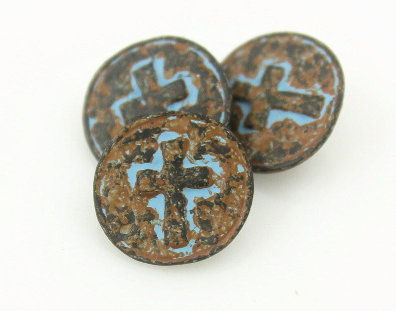 Cross Metal Buttons - Blue Patina Cross Heraldry Metal Shank Buttons ...