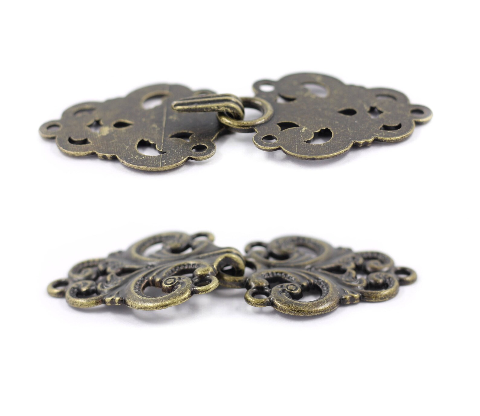 2 Pairs Baroque Swirl Cloak Clasp Hook and Eye Antique Brass | Etsy