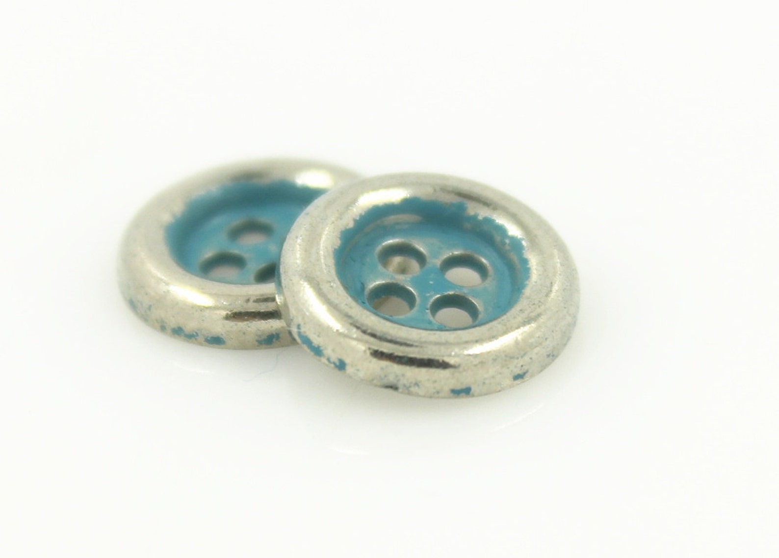 Metal Buttons Silver Metal Hole Buttons With Greenish Blue | Etsy