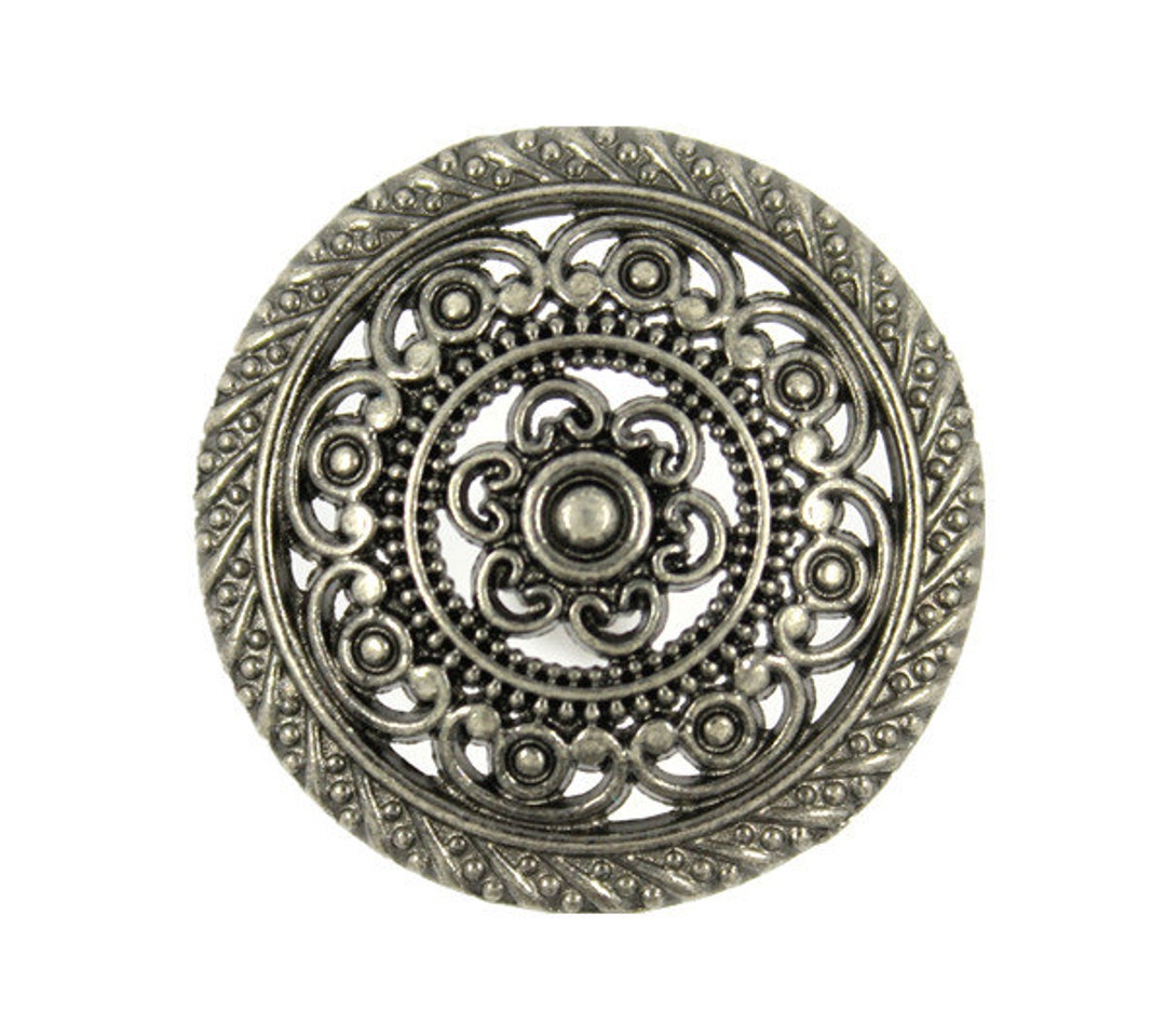 Metal Buttons - Metal Lacework Filigree Gray Silver Metal Shank Buttons ...