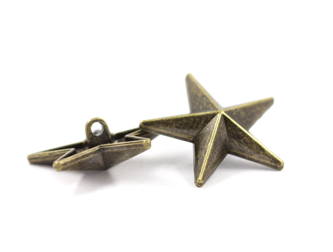 Large Star Metal Shank Buttons in Antique Brass Color - 28mm - 1 1/8 ...