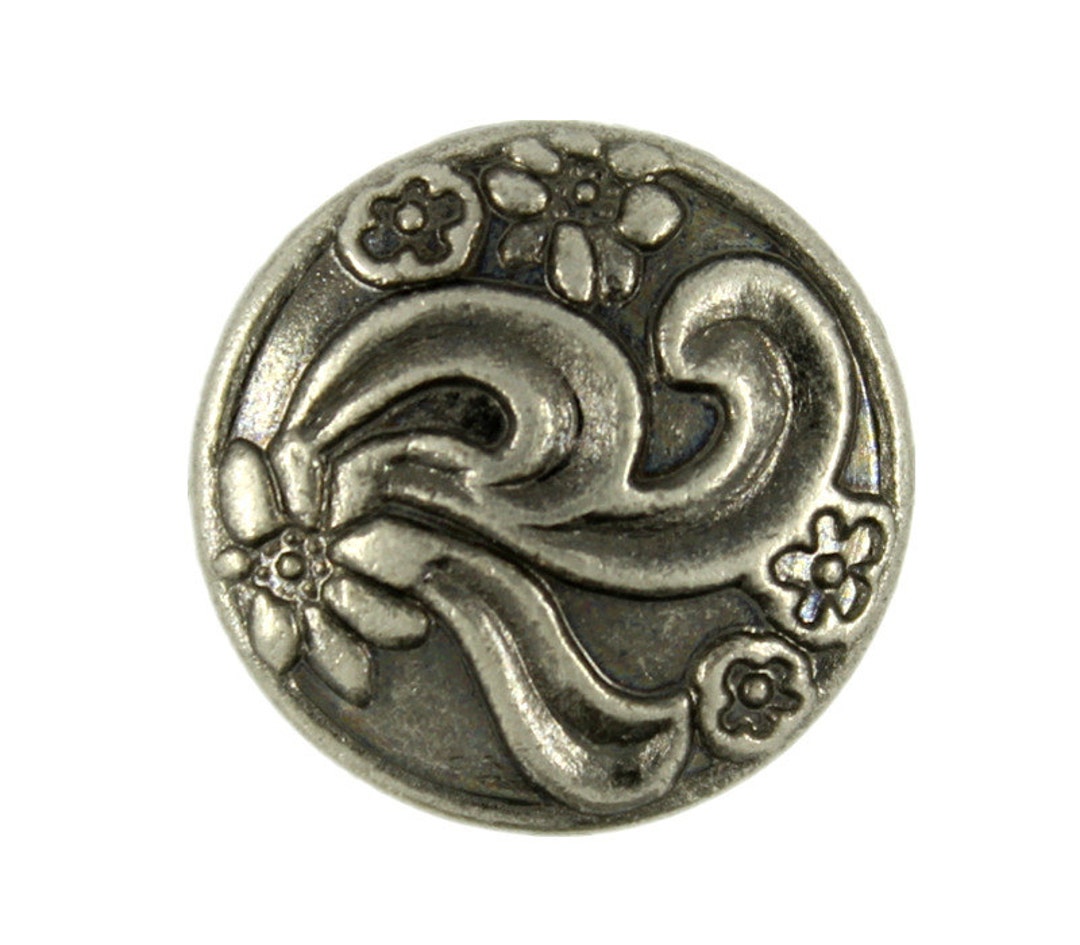 Metal Buttons - Ribbon Art Flower Gray Silver Metal Shank Buttons ...