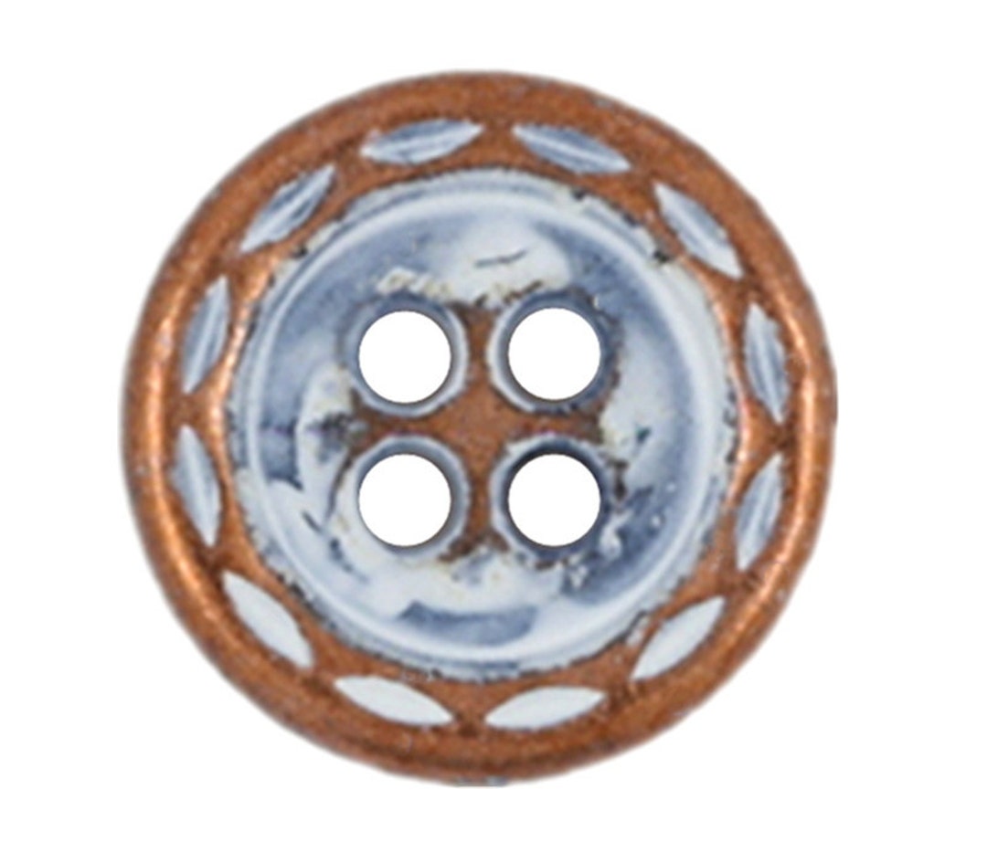Metal Buttons - Dotted Line Edge Retro White 4 Holes Copper Buttons ...