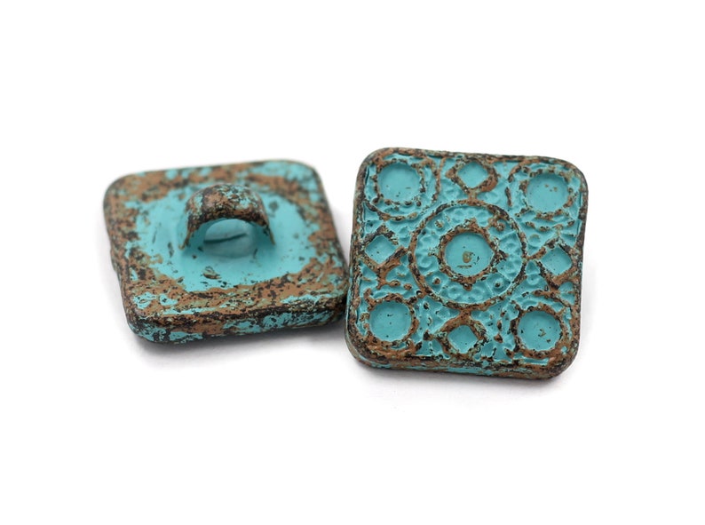 Square Metal Buttons Round and Square Matrix Green Patina | Etsy
