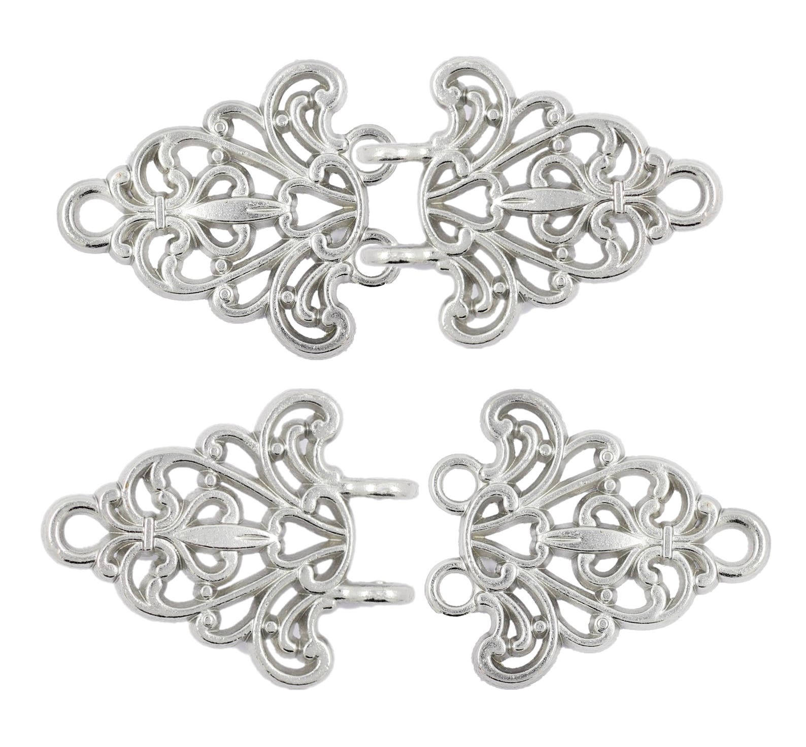 2 Pairs Filigree Trivet Cloak Clasp Hook and Eye Shiny Silver - Etsy