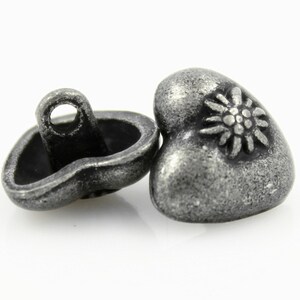 Metal Buttons - Edelweiss Heart Antique Silver Metal Shank Buttons ...