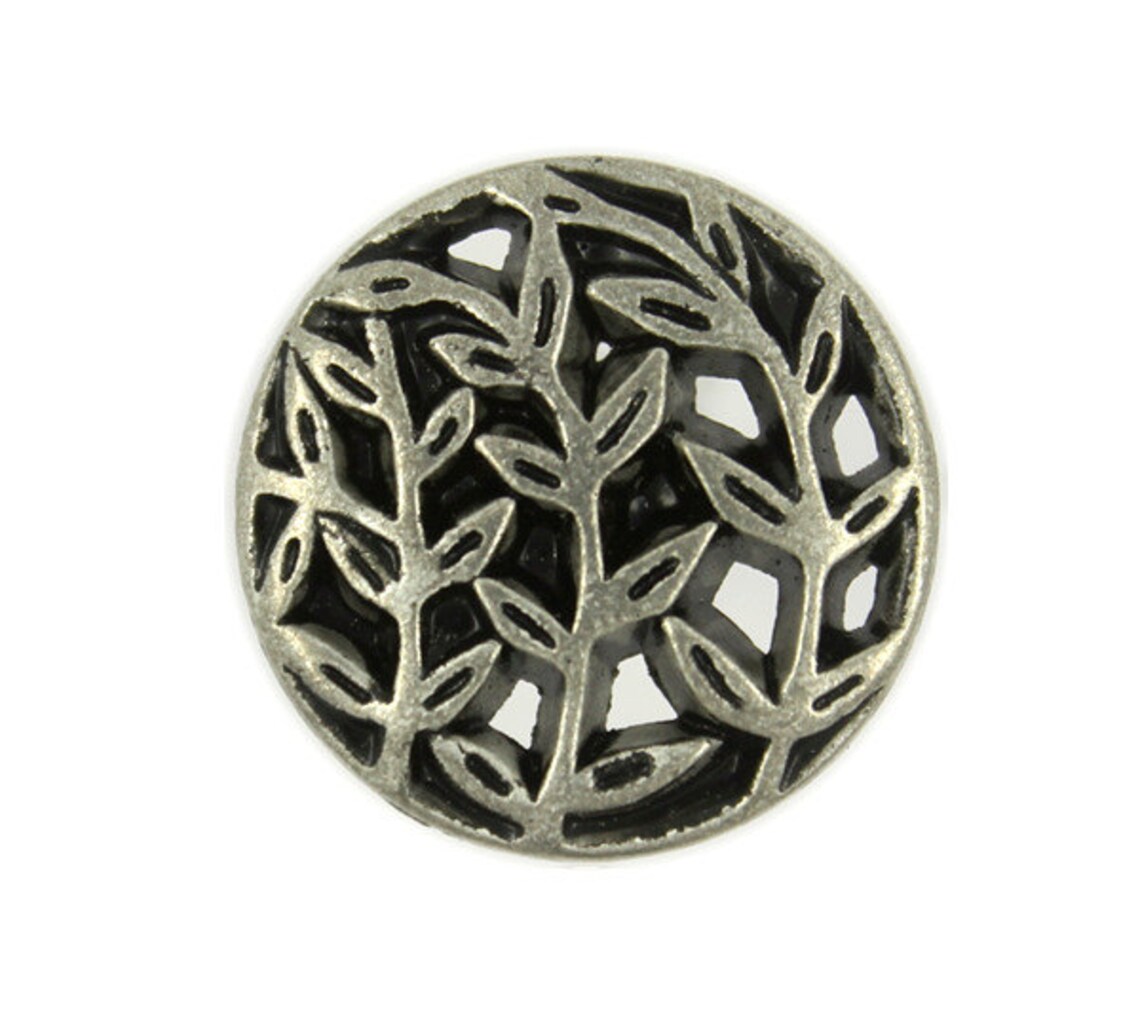 Metal Buttons - Leaf Vines Retro Silver Metal Shank Buttons - 20mm - 3/ ...