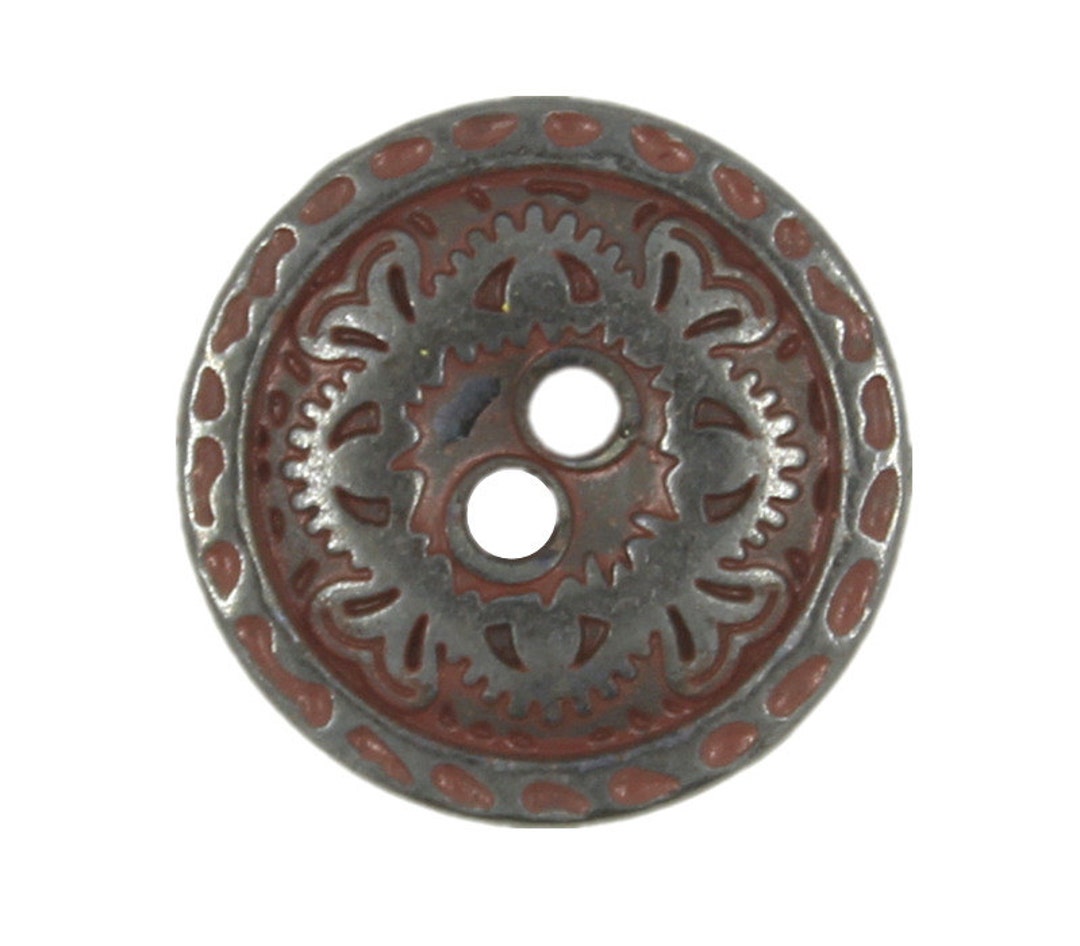 Metal Buttons - Flower Engraving Gunmetal Dull Red Metal Hole Buttons ...