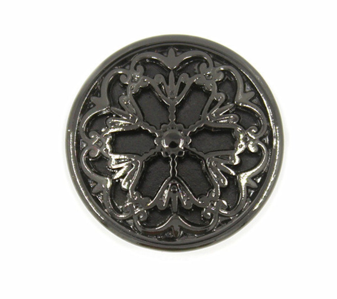 Metal Buttons - Flower Filigree Metal Shank Buttons in Gunmetal Color ...