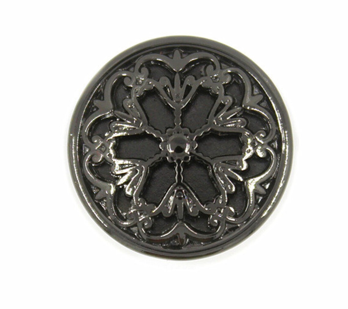 Metal Buttons - Flower Filigree Metal Shank Buttons in Gunmetal Color ...