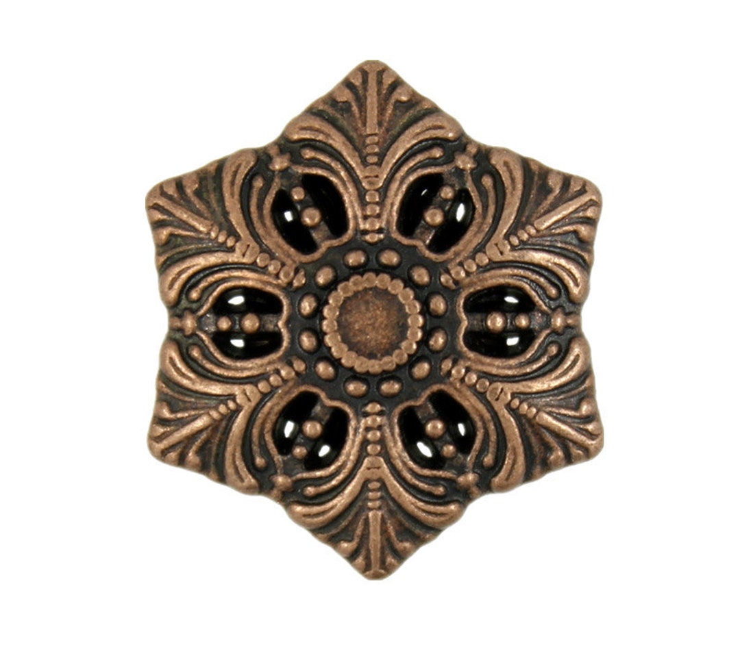 Metal Buttons - Maroon Copper Snowflake Metal Shank Buttons - 20mm - 3/ ...