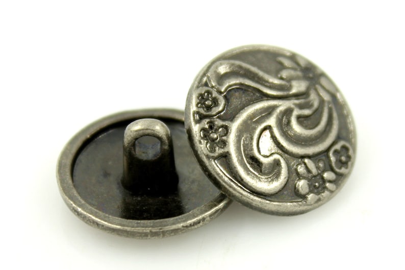 Metal Buttons - Ribbon Art Flower Gray Silver Metal Shank Buttons ...