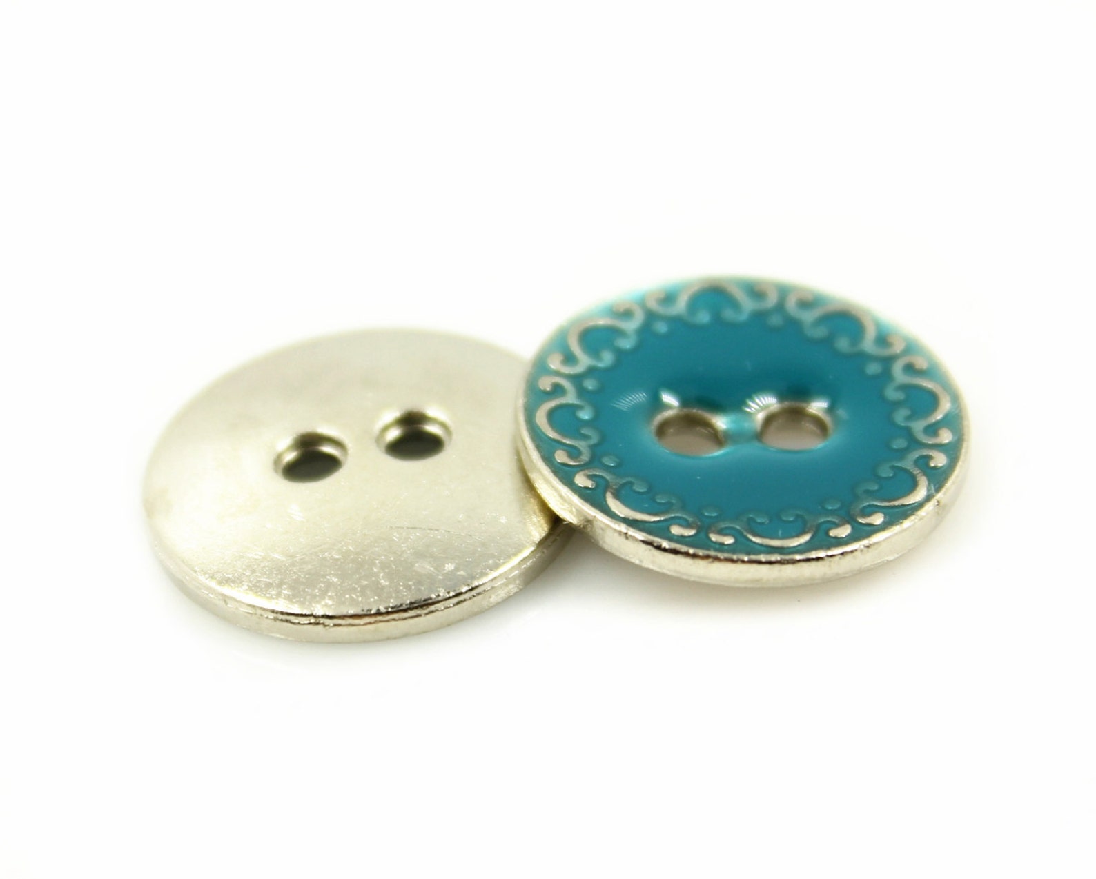 Metal Buttons Aqua Blue Enamel With Silver Scrollwork Edge - Etsy