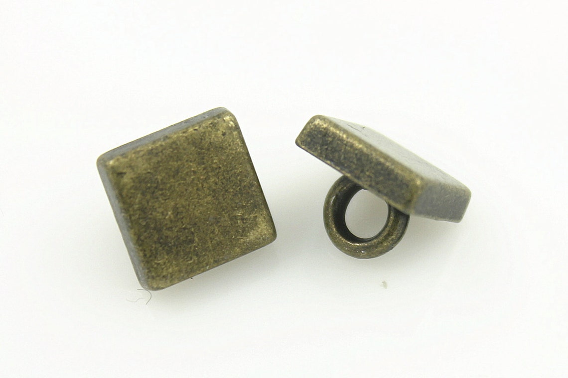 Metal Buttons - Square Antique Brass Metal Shank Buttons - 9mm - 5/16 ...