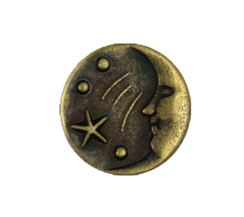 Metal Buttons Smile Moon and Stars Antiqued Brass Color - Etsy