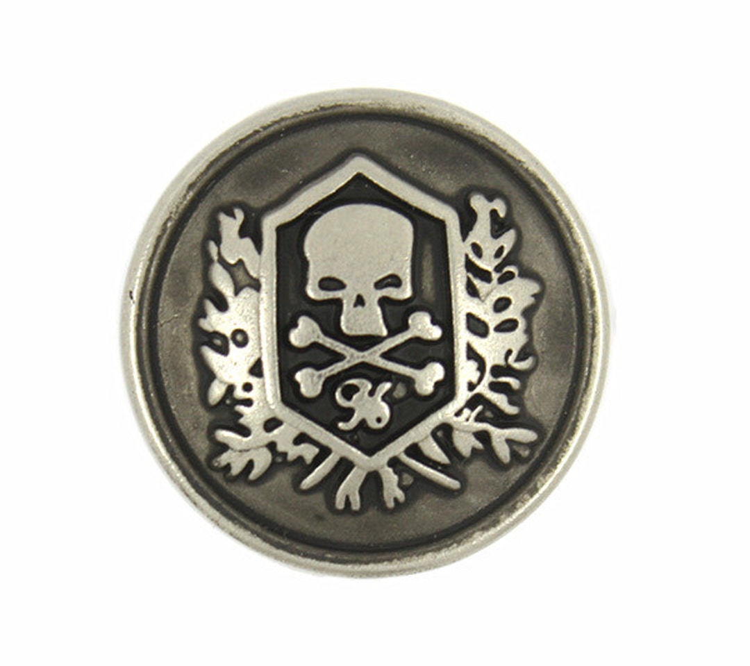 Metal Buttons - Silver Black Skull Emblem Pattern Metal Shank Buttons ...