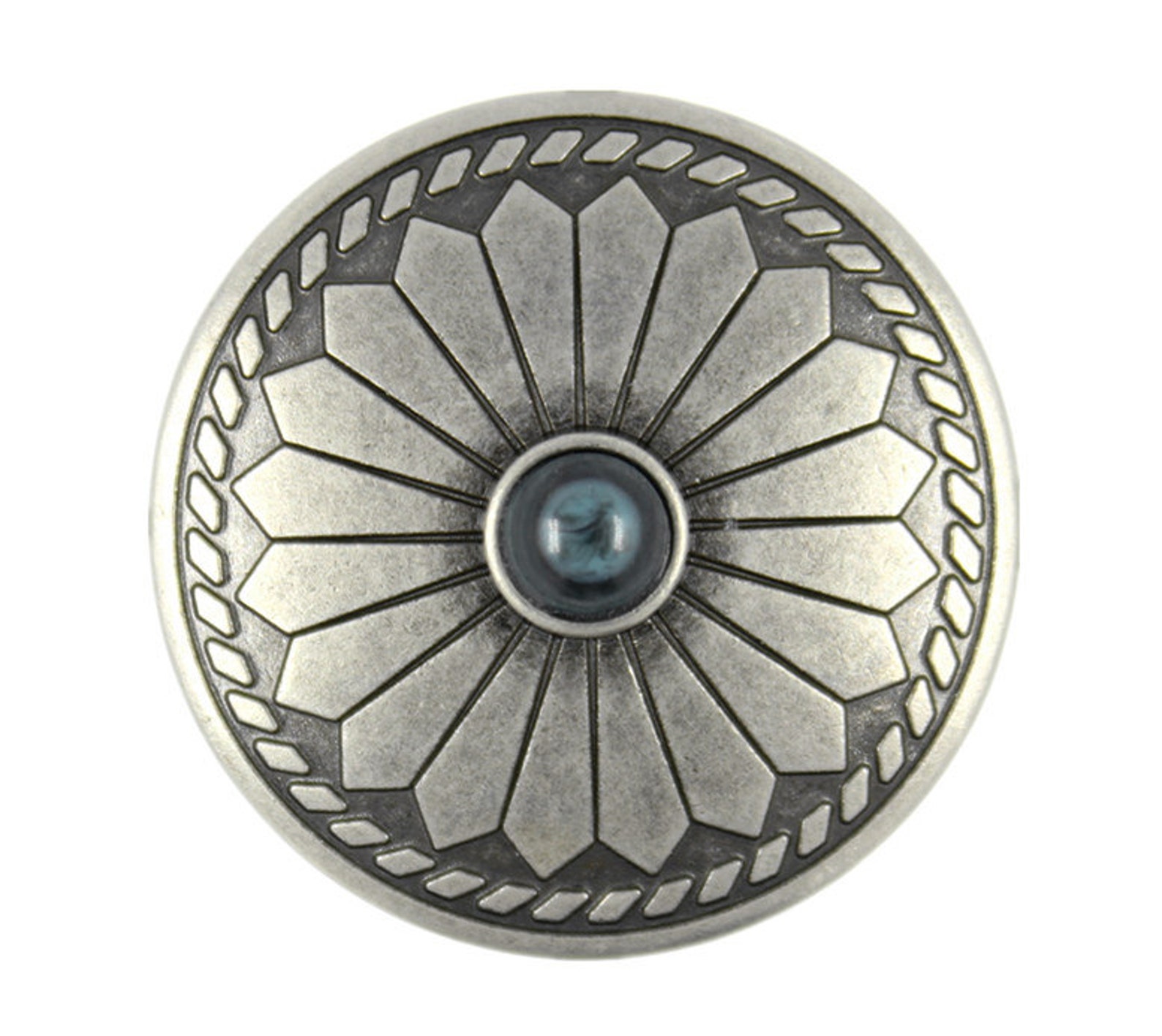 Flower Pattern Blue Turquoise Concho Style Gray Silver Metal Shank ...