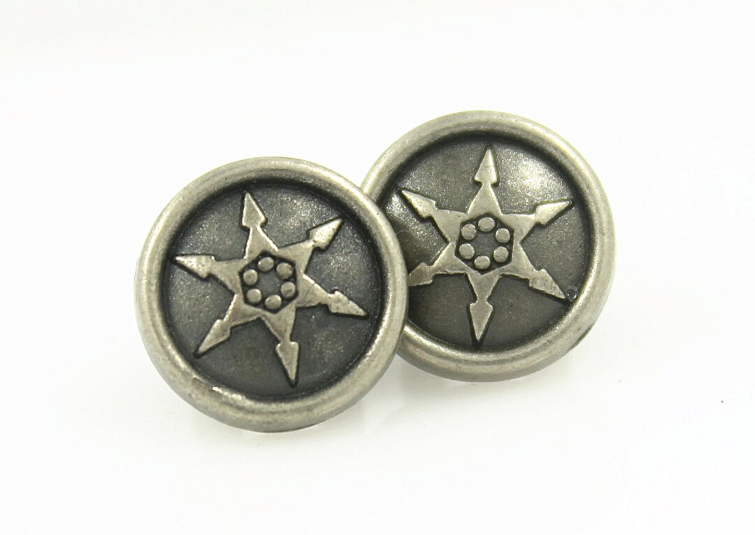 Metal Buttons - Hexagonal Star Pattern Gray Silver Long Shank Metal ...