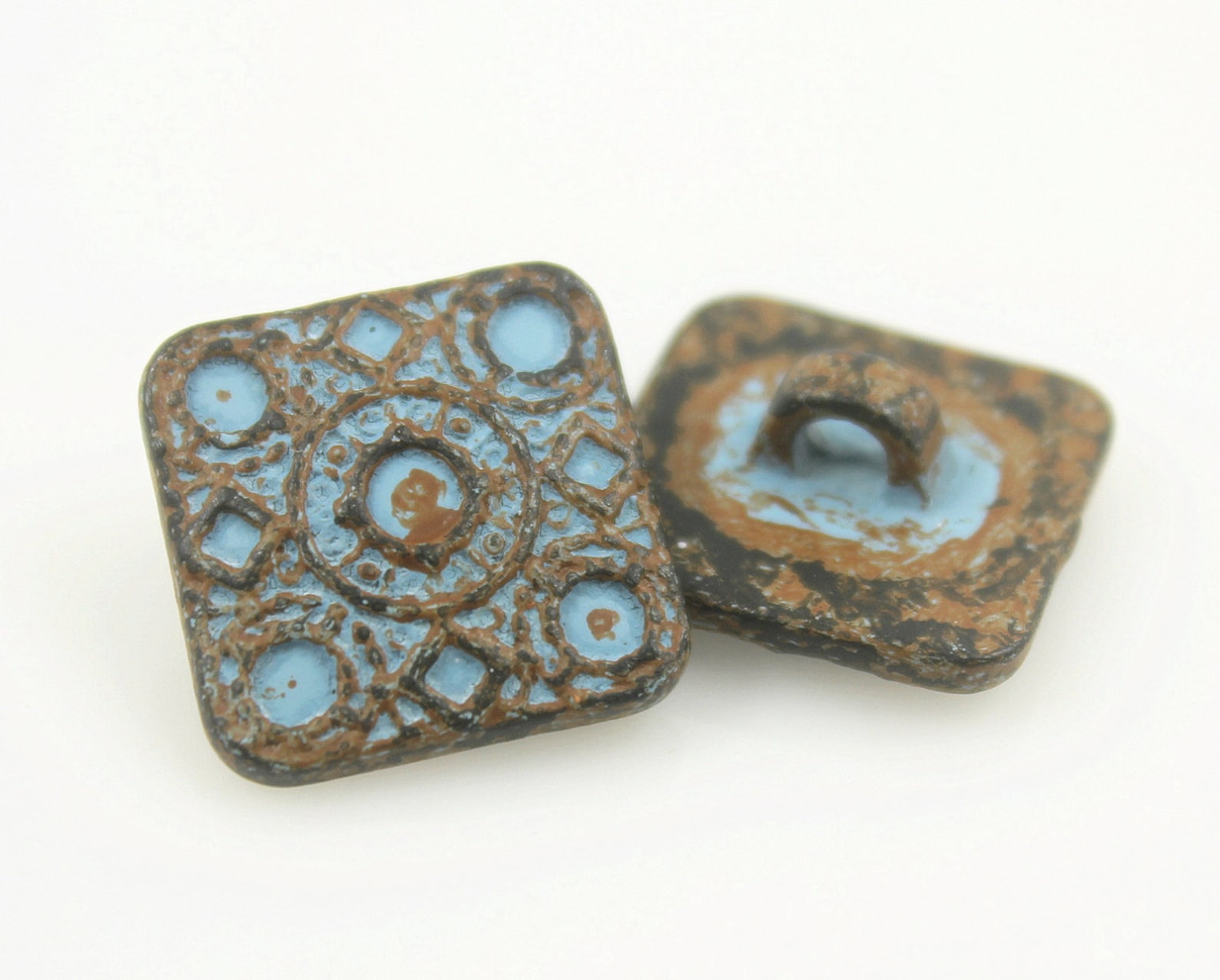 Square Metal Buttons Round and Square Matrix Blue Patina | Etsy