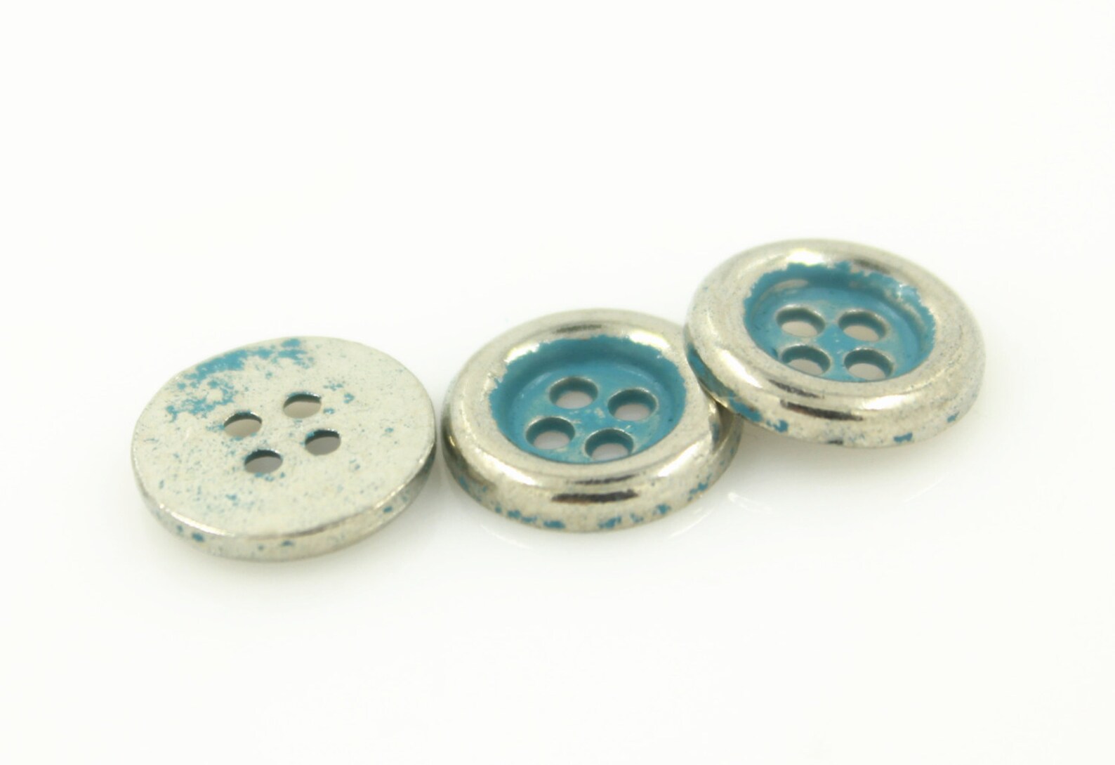 Metal Buttons Silver Metal Hole Buttons With Greenish Blue | Etsy