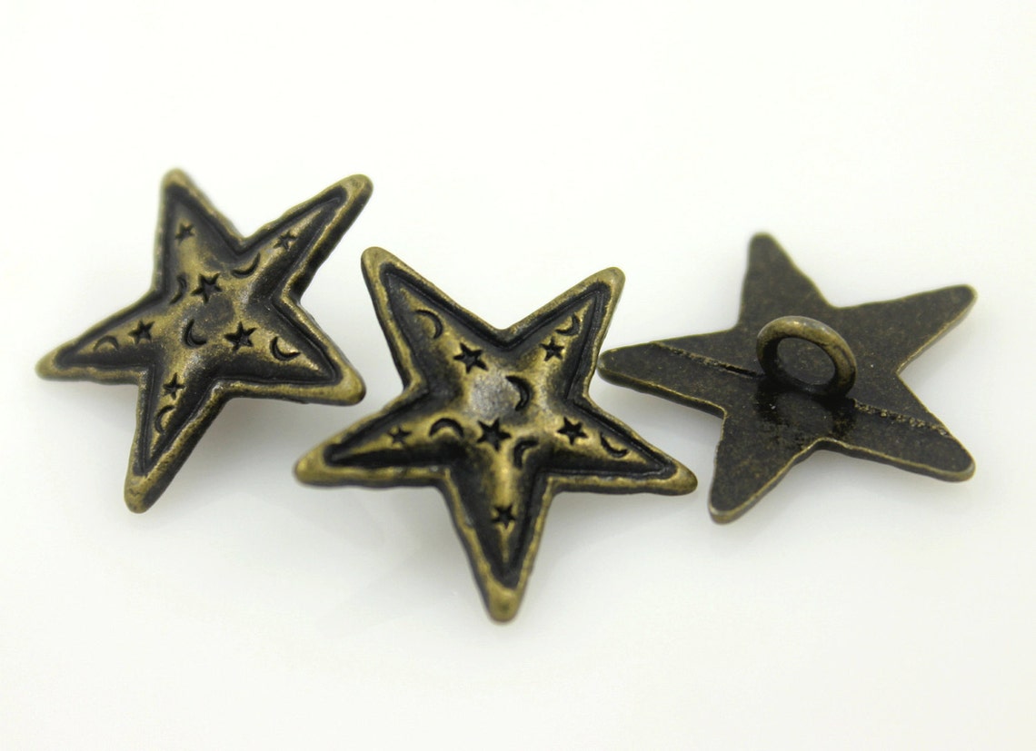 Metal Buttons - Starry Night Star Metal Shank Buttons in Antique Brass ...