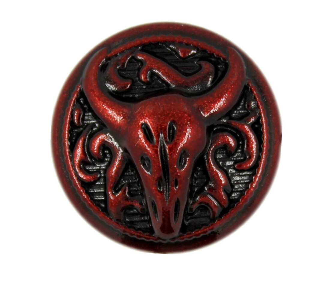 Metal Buttons - Red Embossed Cow Skull Metal Shank Buttons - 25mm - 1 ...