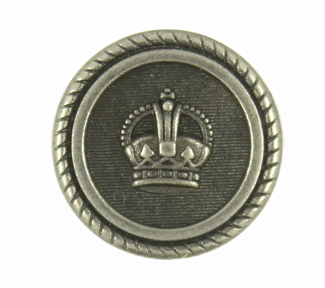 Metal Buttons - Gray Silver Crown Emblem Metal Shank Buttons - 15mm - 5 ...
